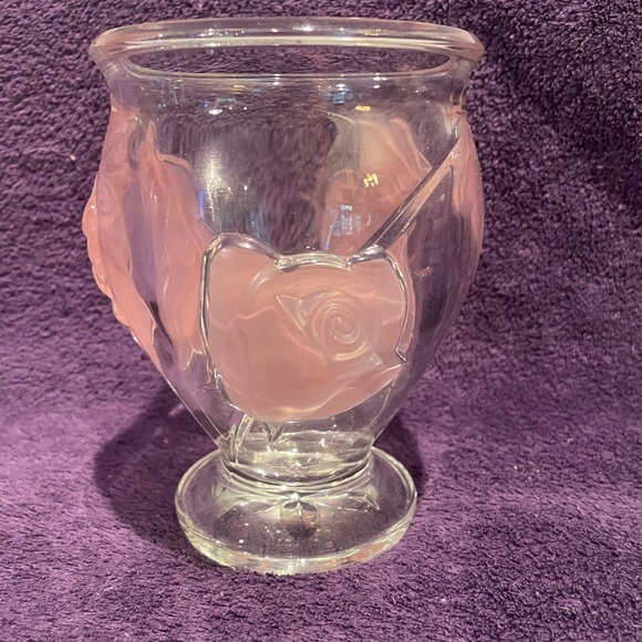 Accents | Vintage Raised Pink Roses Thick Glass Vase | Poshmark